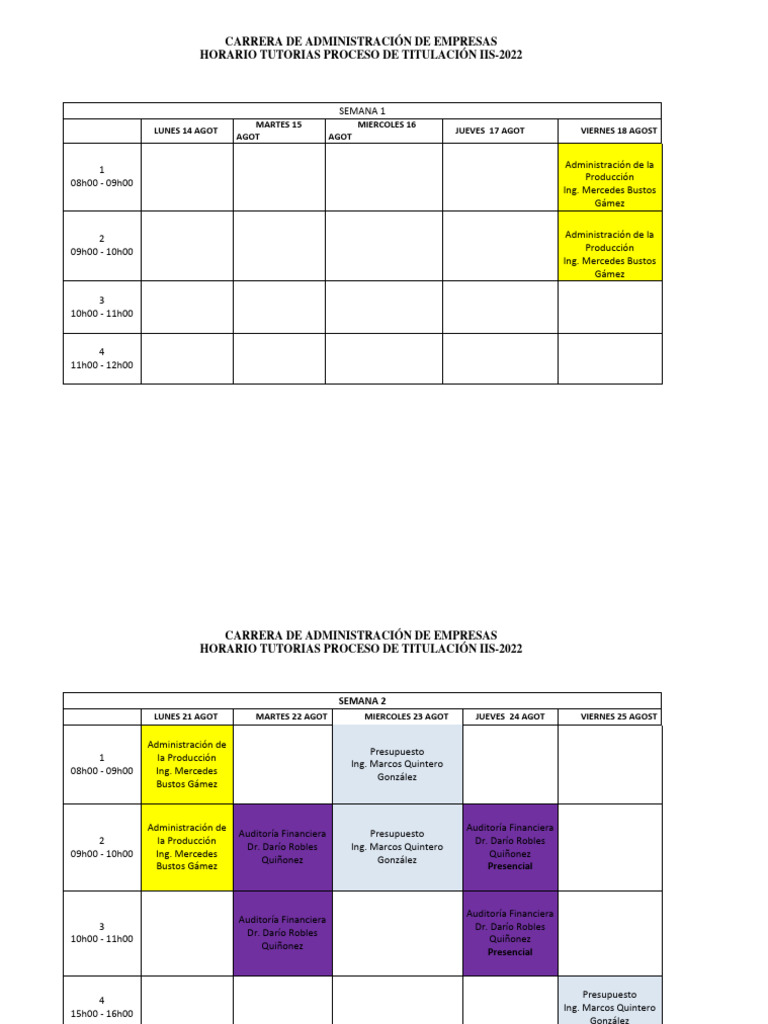 Horario Tutorias Administracion De Empresas Iis 2022 Pdf Business