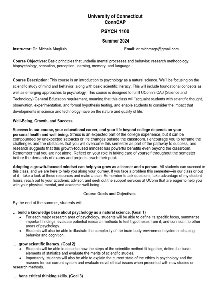 2023 ConnCAP College Prep Syllabus | PDF | Psychology | Learning