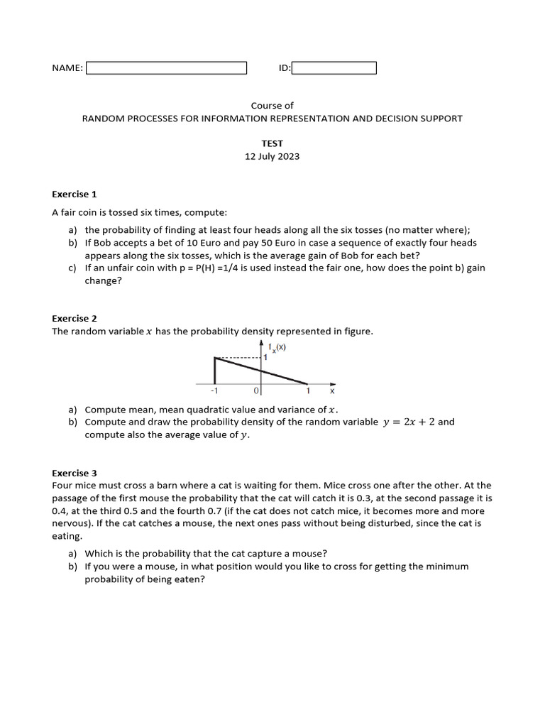 Random Processes Test Solutions Pdf Mouse Probability Density
