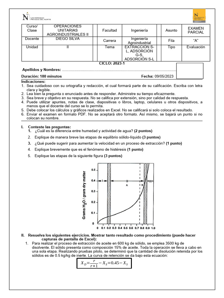 Examen Parcial OPE 2 - 20223 I | PDF | Concentración | Química