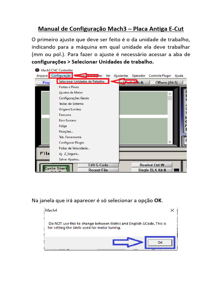Configuração do Mach3 para E-Cut | PDF | Eixo | Janela (informática)