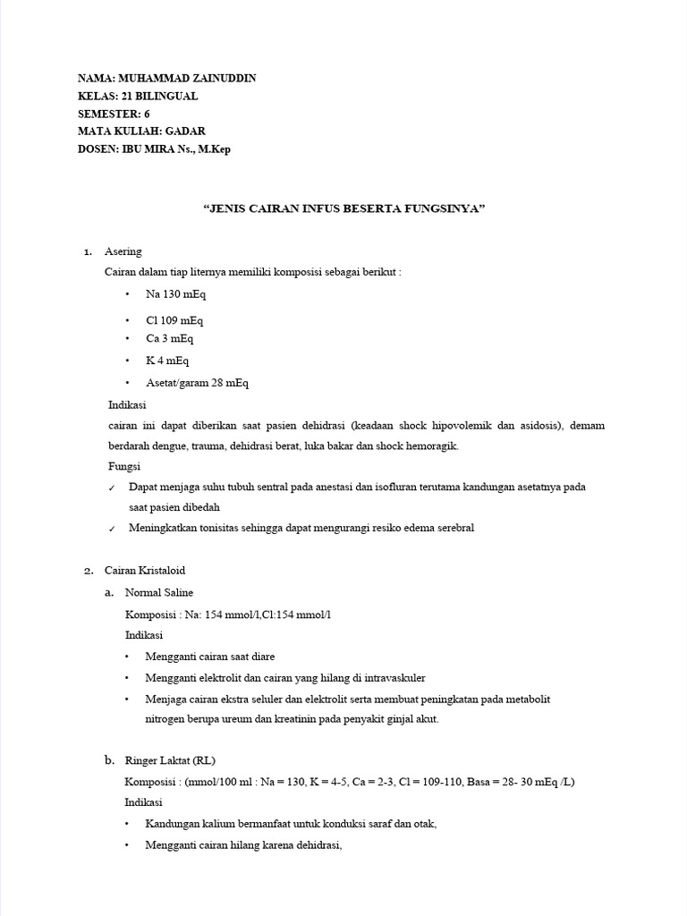 Jenis Cairan Infus Zaii | PDF