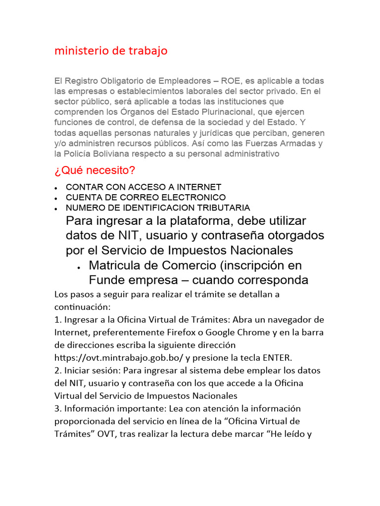 Guía para Inscripción en el ROE Bolivia | PDF | Business | Contraseña