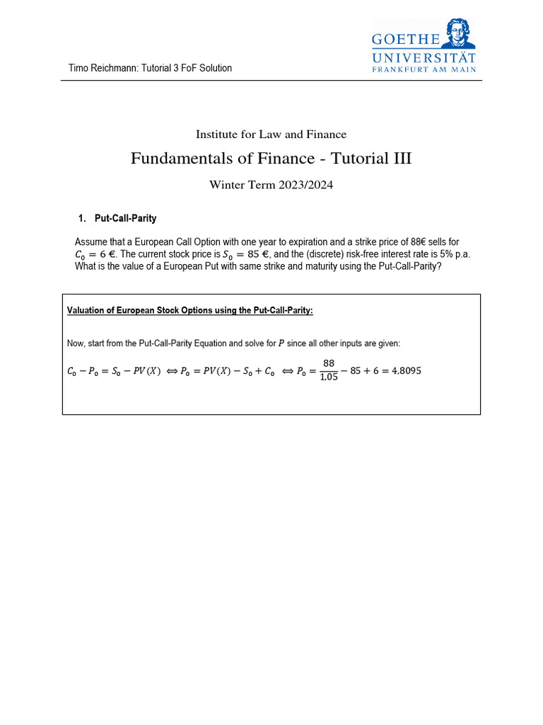 Tutorial 3 Solutions | PDF | Option (Finance) | Derivative (Finance)