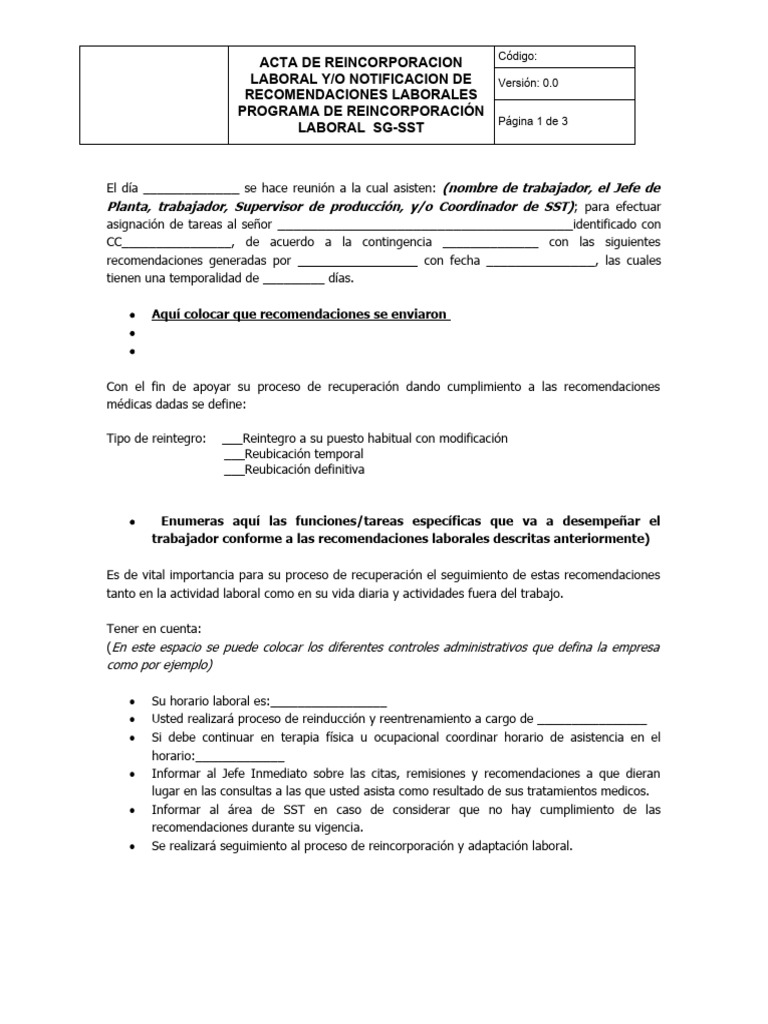 Acta de Reubicacion Laboral | PDF