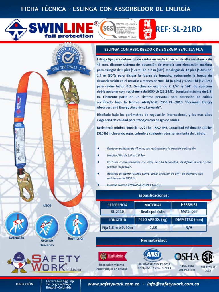 Ficha Tecnica Eslinga Swinline SL21RD Adsorbedor | PDF | Materiales
