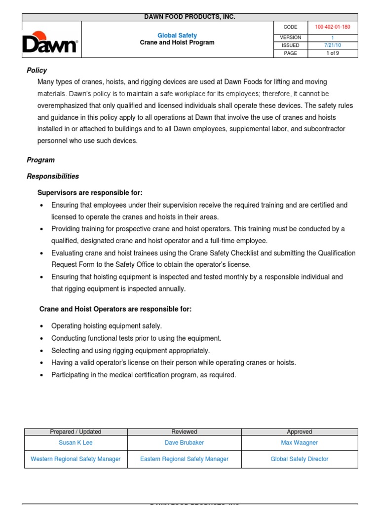 Crane and Hoist Program | PDF | Crane (Machine) | Safety