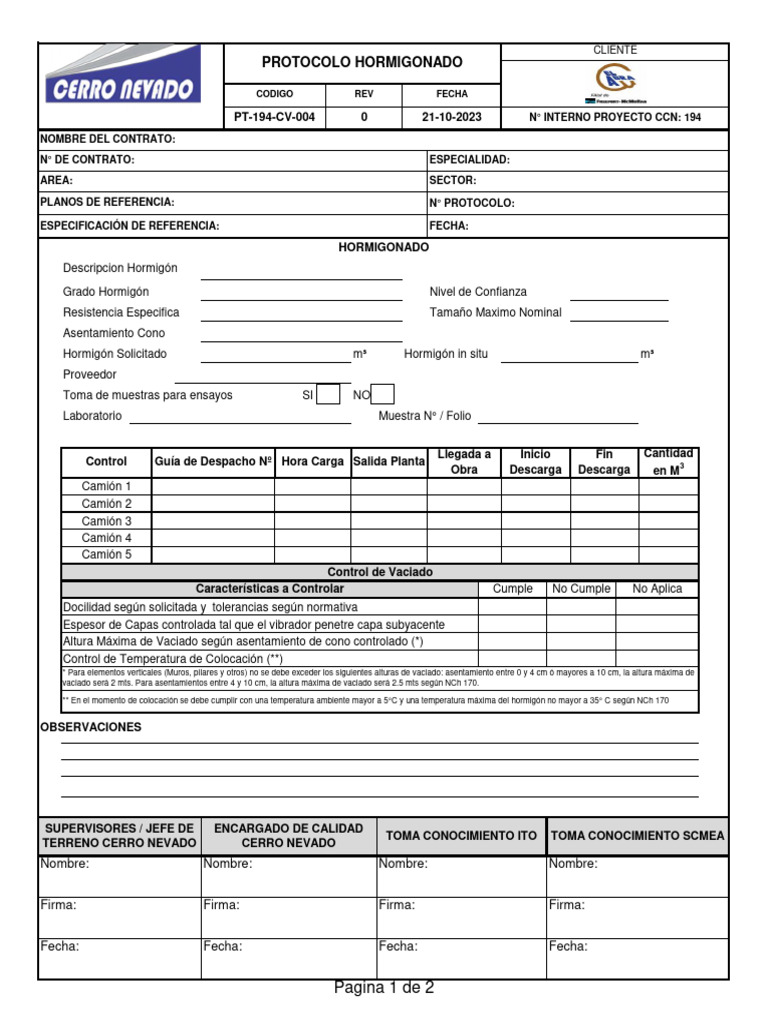 PT 194 CV 004 0 Hormigonado | PDF | Hormigón