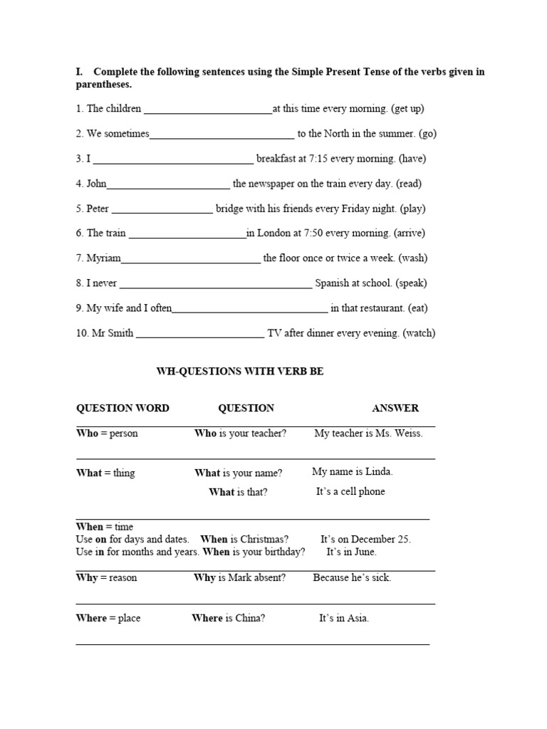 Simple Present Exercises | PDF | Verb | Linguistics