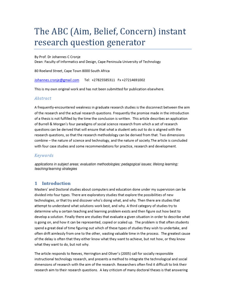 Cronjé-The ABC Instant Research Question Generator | PDF | Learning | Educational Technology