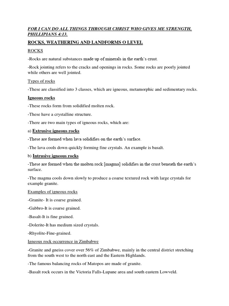 Rocks, Weathering and Landforms o Level | PDF | Weathering | Rock (Geology)