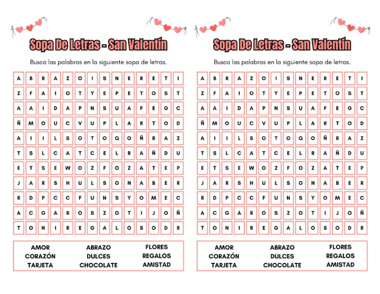 Sopa de Letras San Valentin | PDF