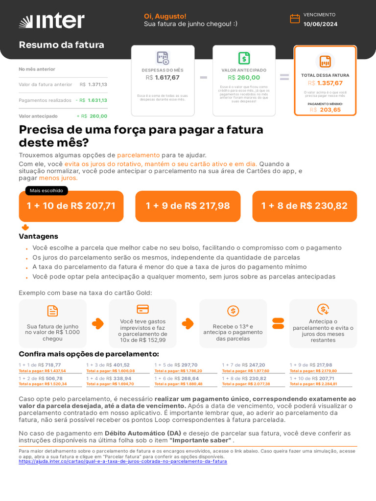 Fatura Banco Inter | PDF | Juros | Cartão de crédito