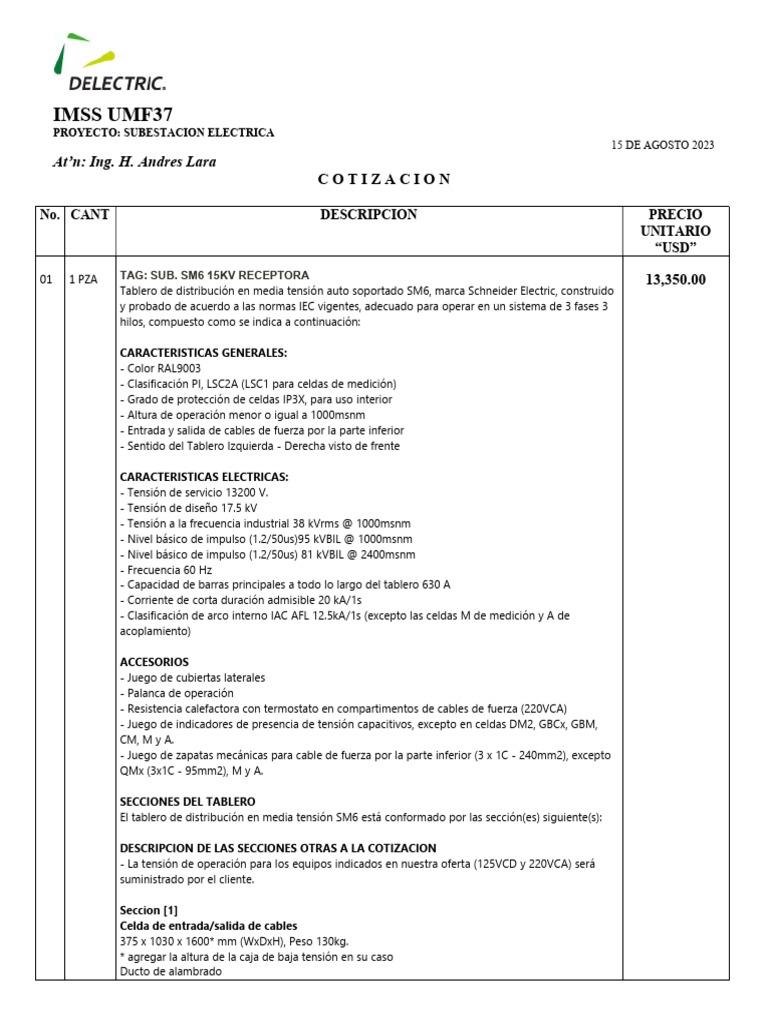 Sub. SM6 15Kv Schneider UMF37 15AGO23 | PDF | Fusible (Eléctrico ...