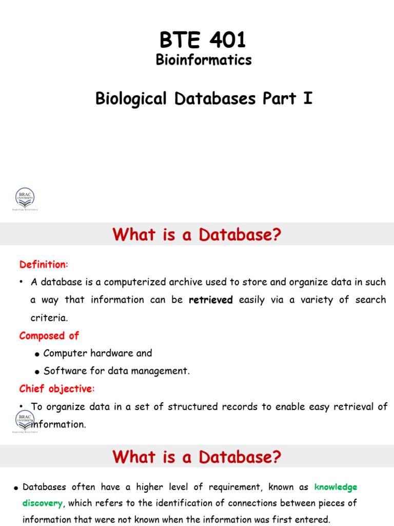 M Lec 01 & 02 Biological Database | PDF | Gen Bank | Pub Med