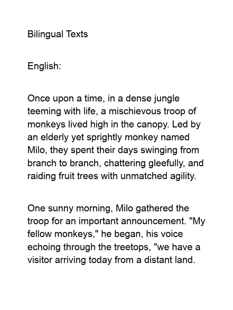 Bilingual Texts - Monkey Story | PDF
