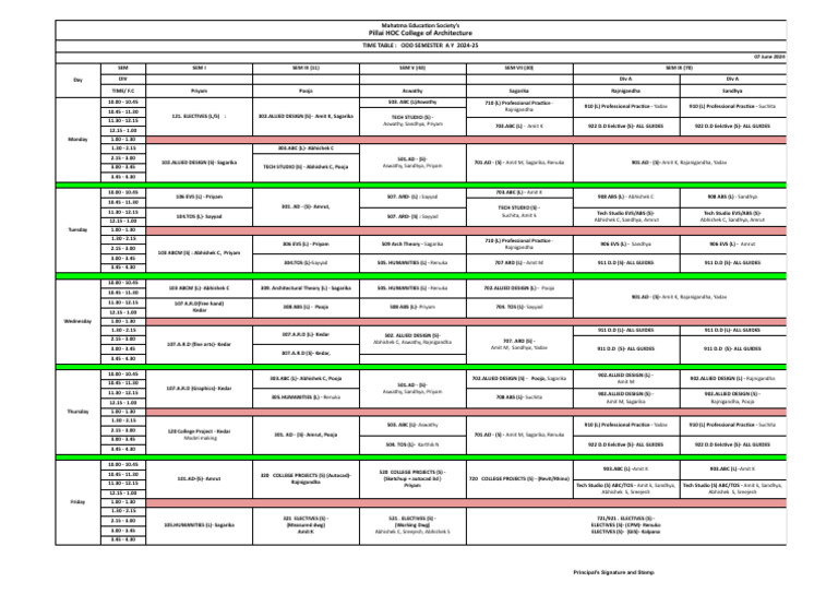 Time Table AY 2024-2025 11-06-2024 | PDF | Computer Aided Design | Autodesk