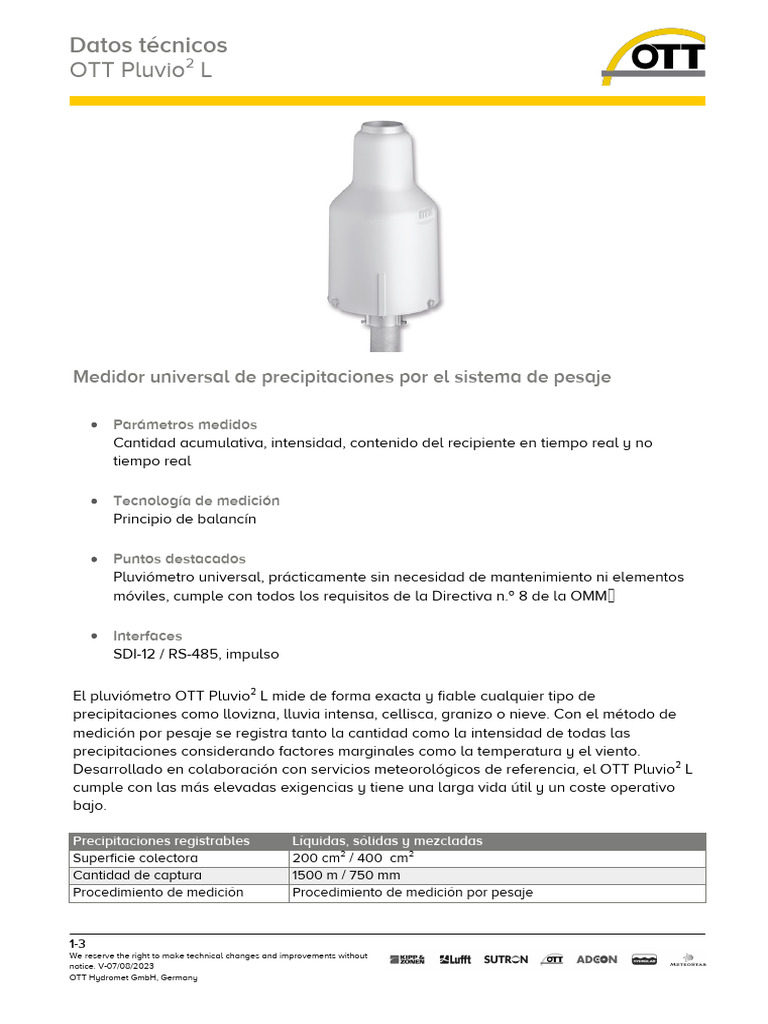 Pluviómetro OTT Pluvio² L: Especificaciones Técnicas | PDF ...