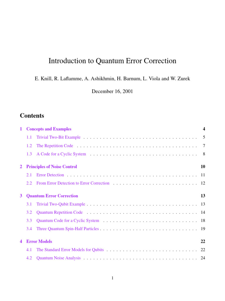 Introduction To Quantum Error Correction | PDF | Error Detection And Correction | Code