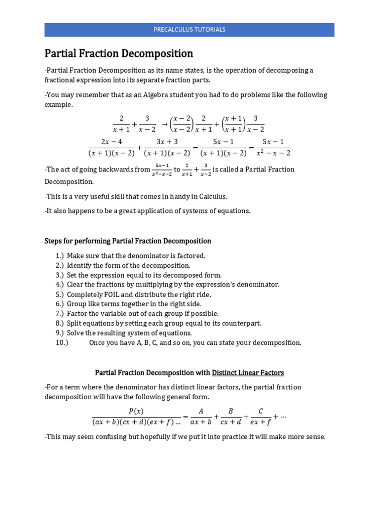 Partial Fraction Decomposition | PDF | Equations | Algebra