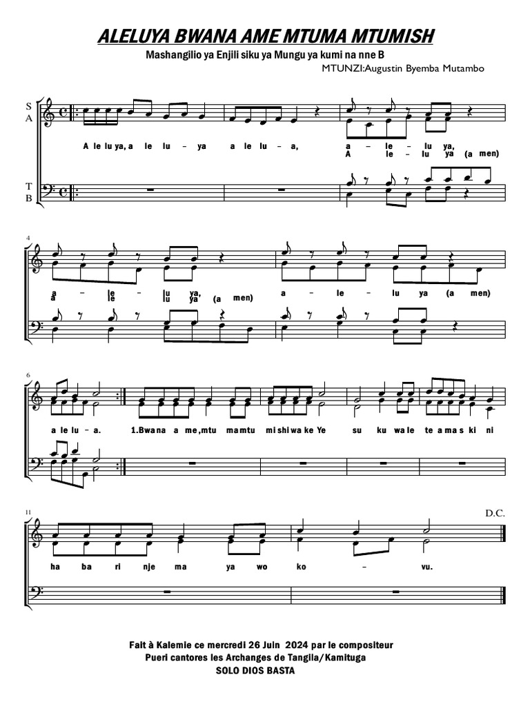 Aleluya BWANA AME MTUMA | PDF