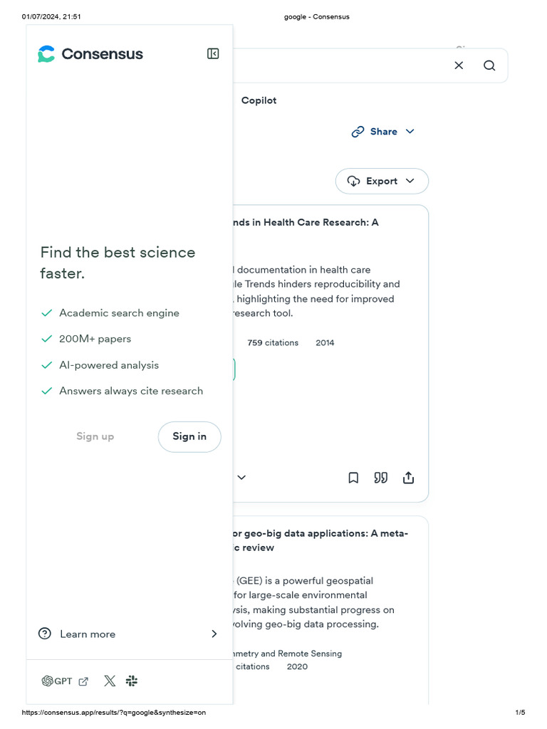 Google - Consensus | PDF | Systematic Review | Artificial Intelligence