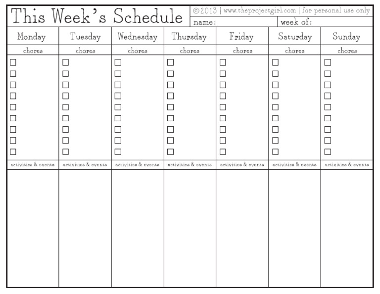 Weekly Schedule Chore Theprojectgirl | PDF