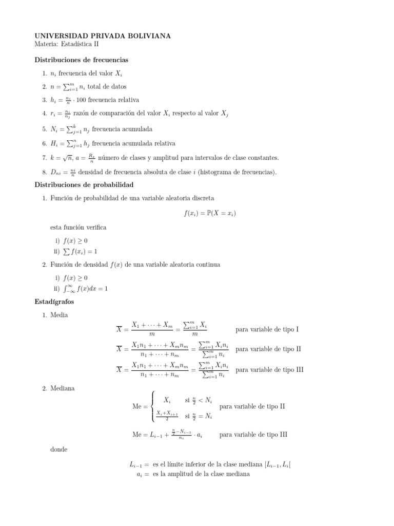Formulario Proba Estad | Descargar gratis PDF | Probabilidades y estadísticas | Teoría de ...