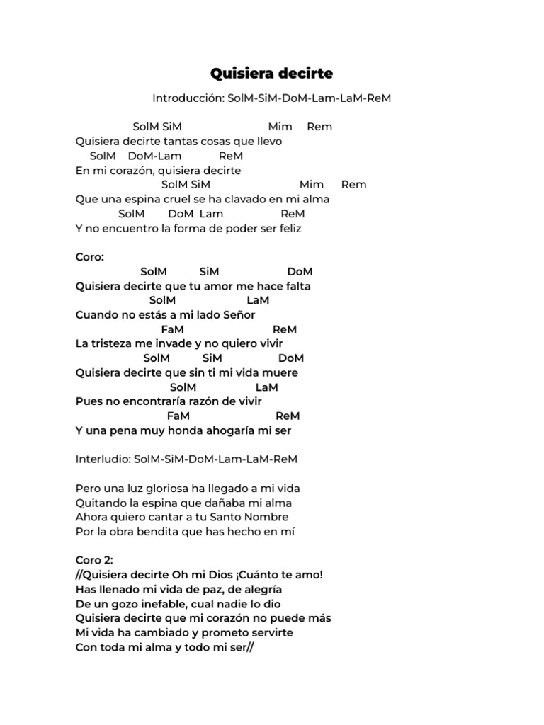 Quisiera Decirte: Letra y Acordes | PDF