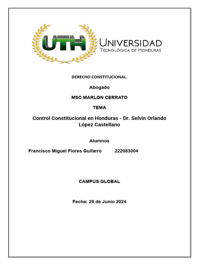 Portada Uth Tarea Derecho Constitucional | PDF | Constitución | Justicia