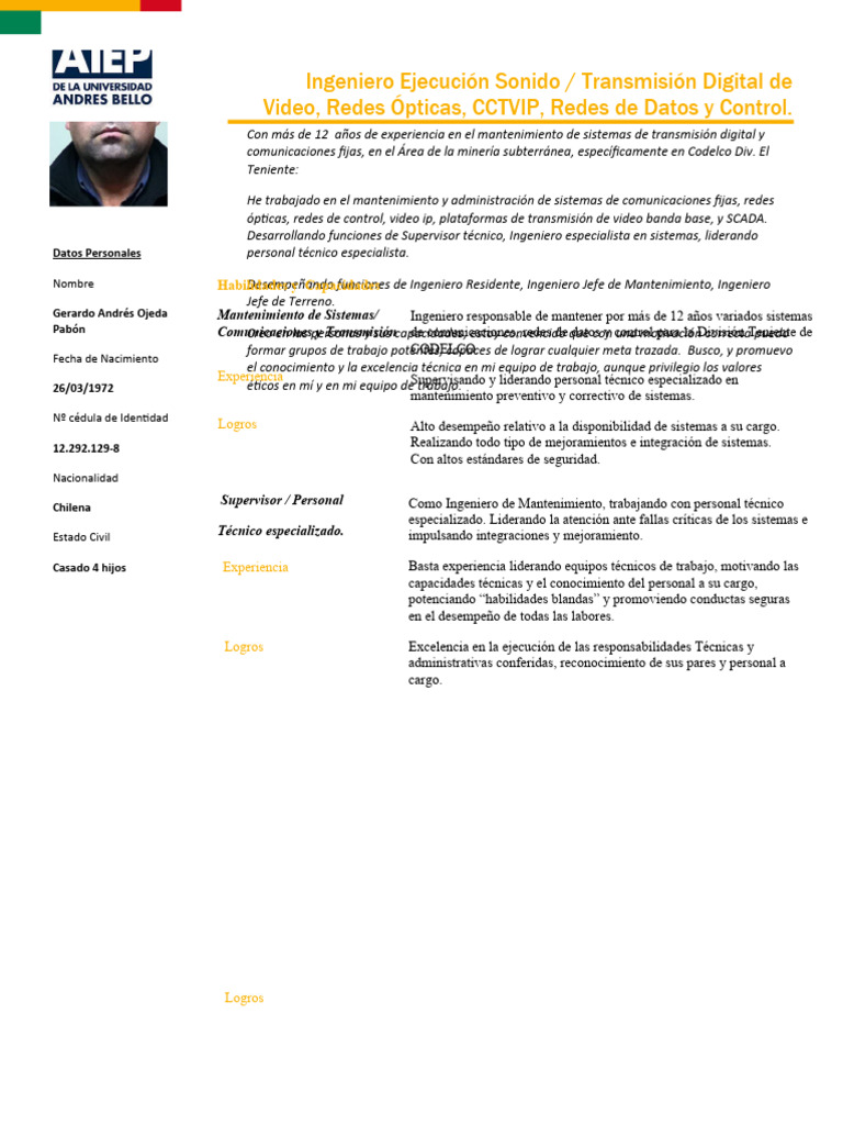 CV - Gerardo Ojeda Pabón - 2018 | PDF | Scada | Tecnología de información y comunicaciones