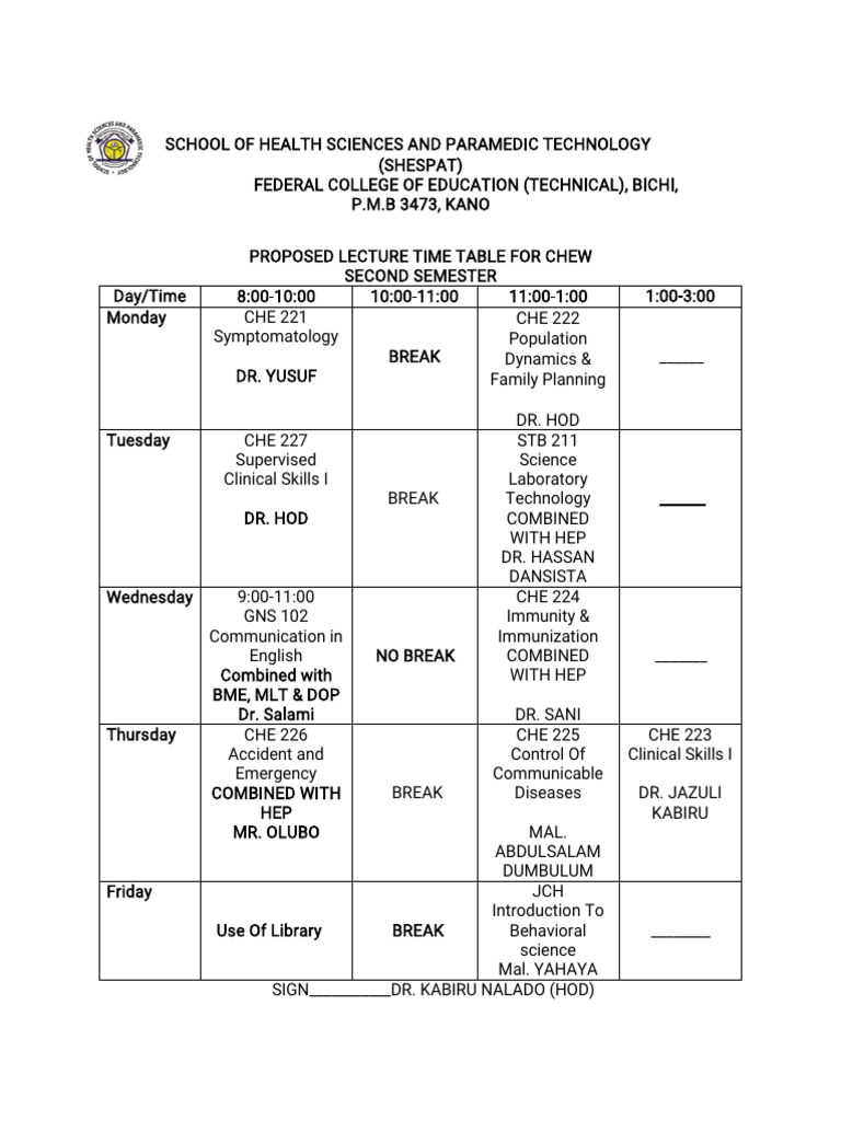 Ss Time Table For Chew | Download Free PDF | Medicine | Health Care