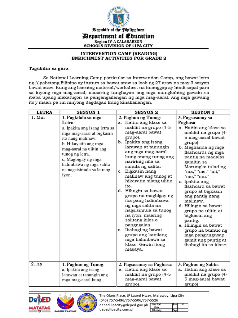 Grade 2 Intervention Activities CID | PDF