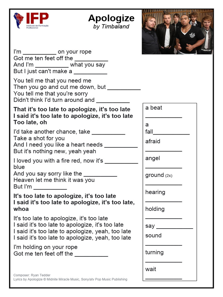 SONG - Apologize - Timberland | PDF | Songs | Song Recordings