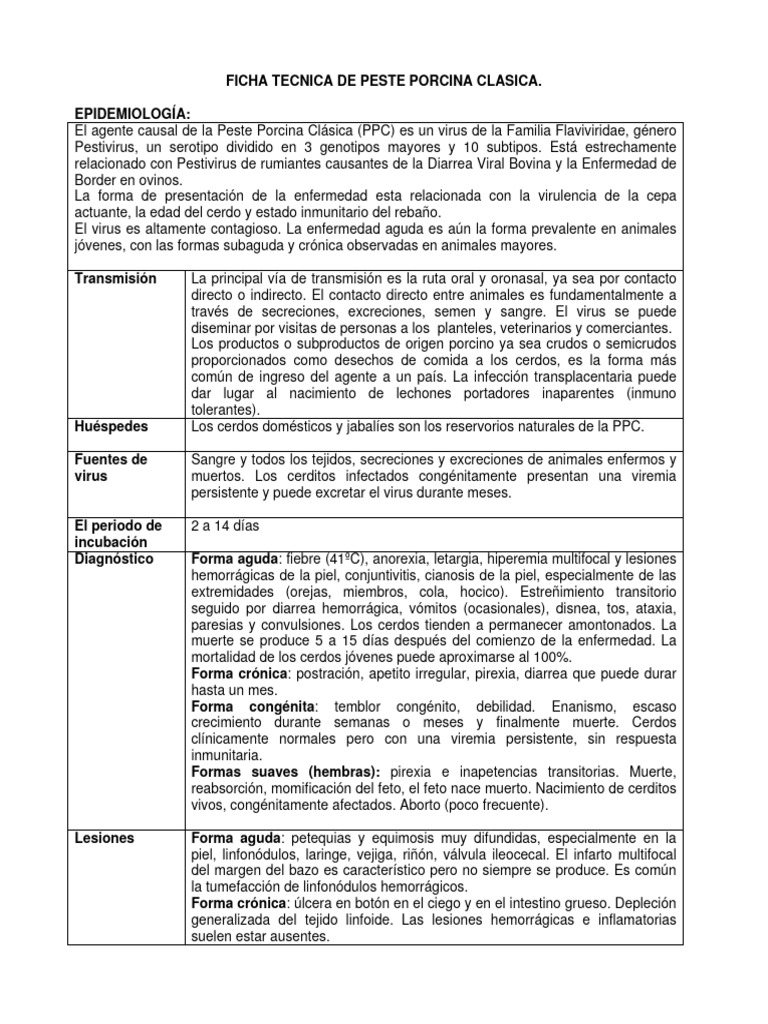 Ficha Tecnica de PPC | PDF | Virus | Inmunología