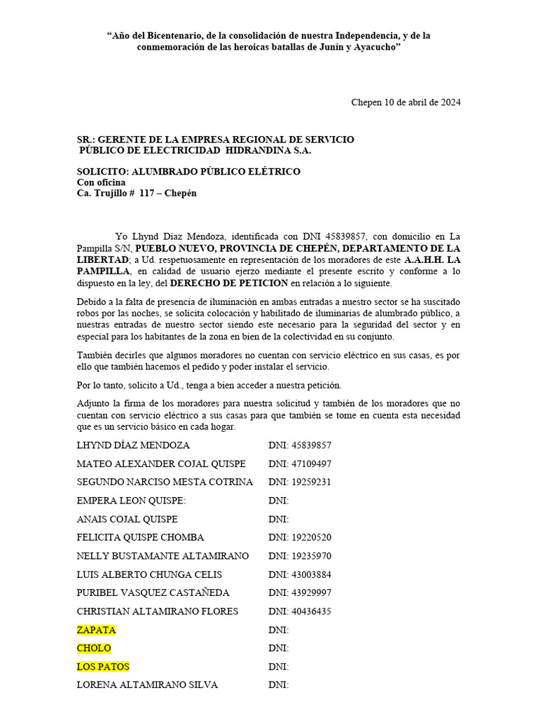 Solicitud de Alumbrado Publico Original | PDF | Viajes y turismo