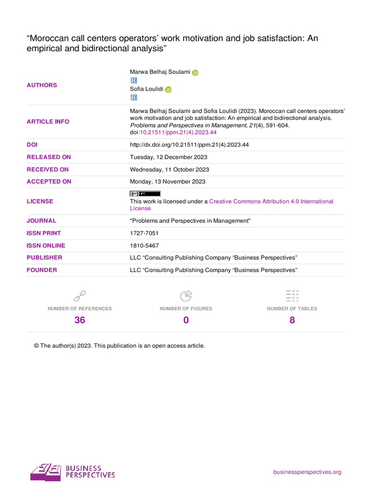 Moroccan Call Centers Operators' Work Motivation and Job Satisfaction ...