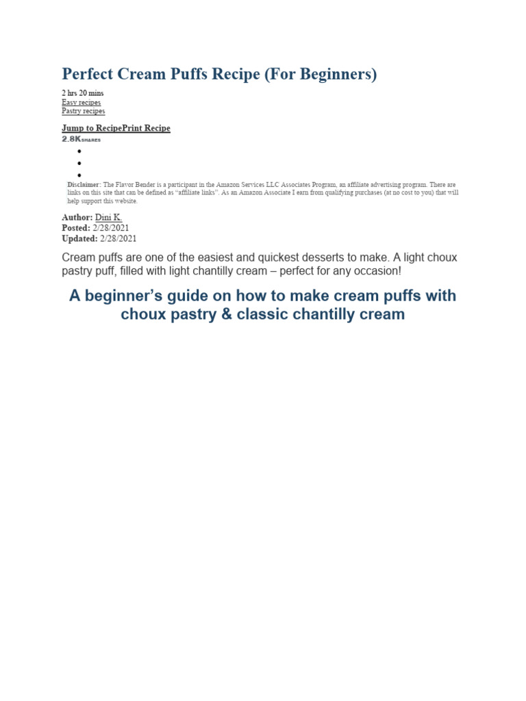 Perfect Cream Puffs Recipe | PDF | Whipped Cream | Foods