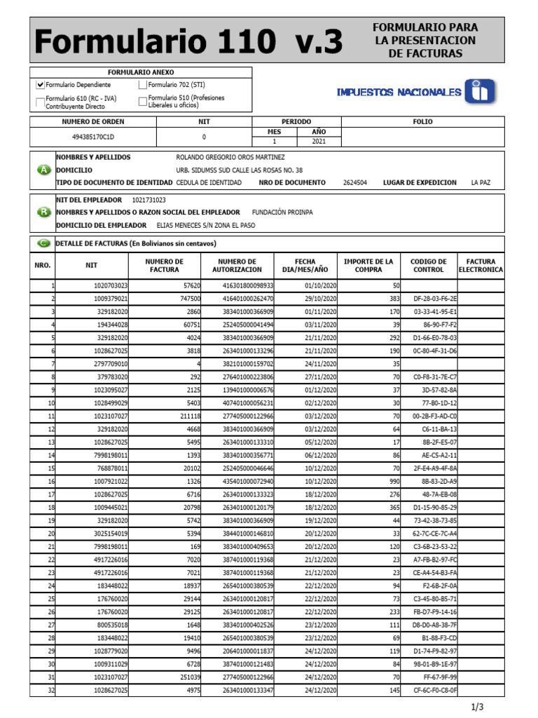 Formato Formulario 110 | PDF