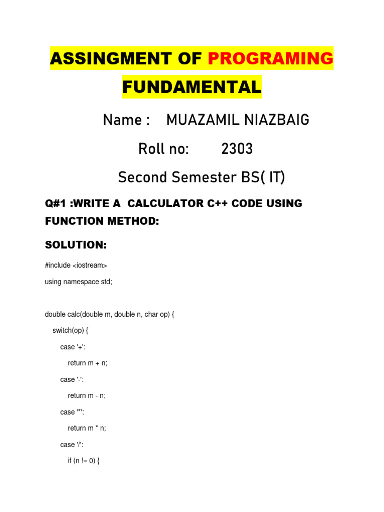 C++ Calculator Code with Functions | PDF