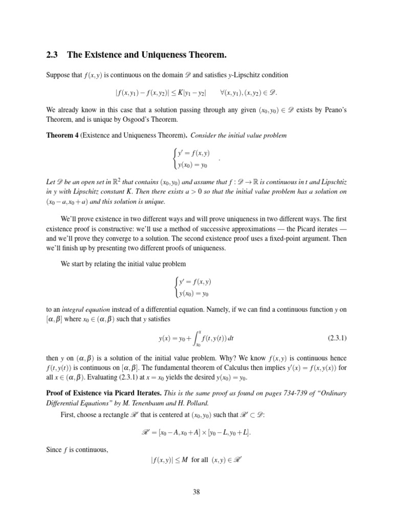 Existence and Uniqueness Notes | PDF | Applied Mathematics ...