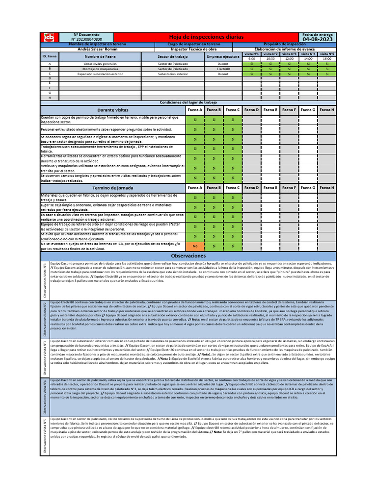 Hoja de Inspecciones Diarias Ejemplo 4 | PDF