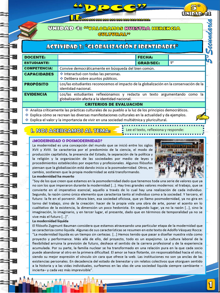 5° DPCC - Actv.03-Unid.4 2023 | PDF | Globalización | Modernidad