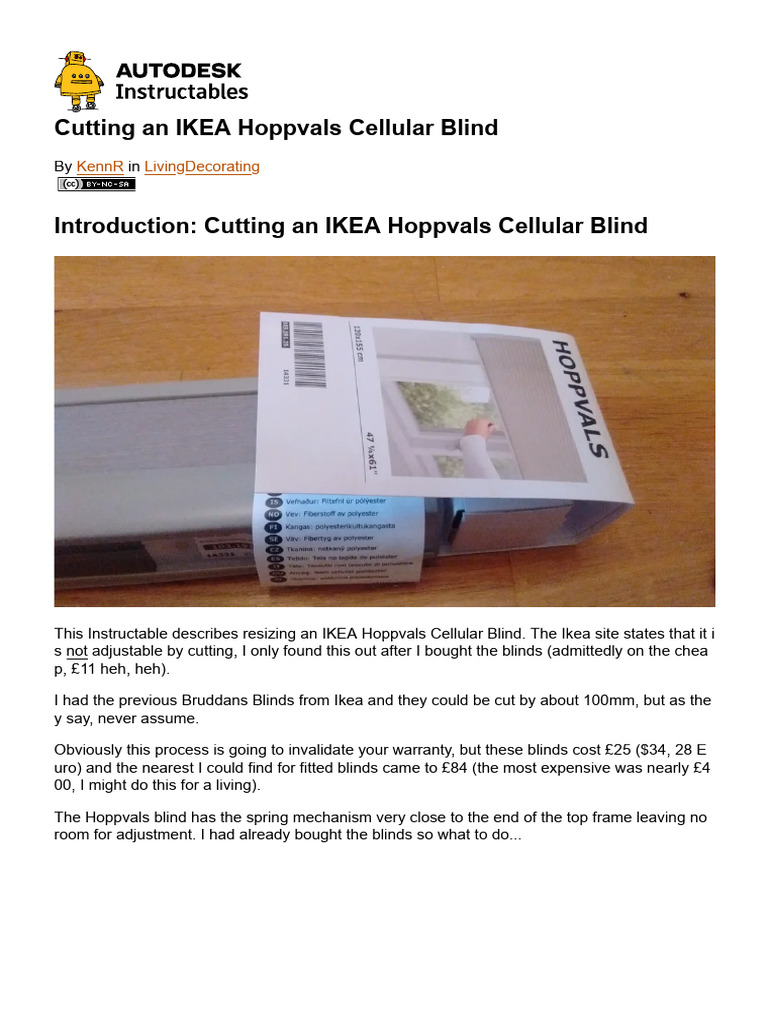 Cutting An IKEA Hoppvals Cellular Blind 6 Steps - Instructables | PDF | Tools | Cutting
