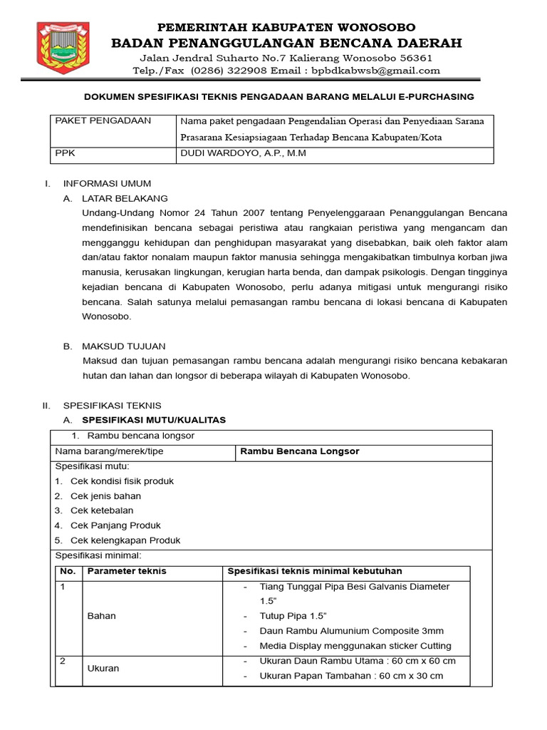 Spesifikasi Teknis Papan Rambu Bencana | PDF