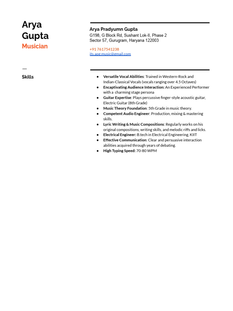 Arya's Resume-2 | PDF | Musicology | Performing Arts