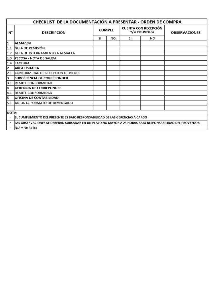Checklist Documentación Orden Compra | PDF | Business