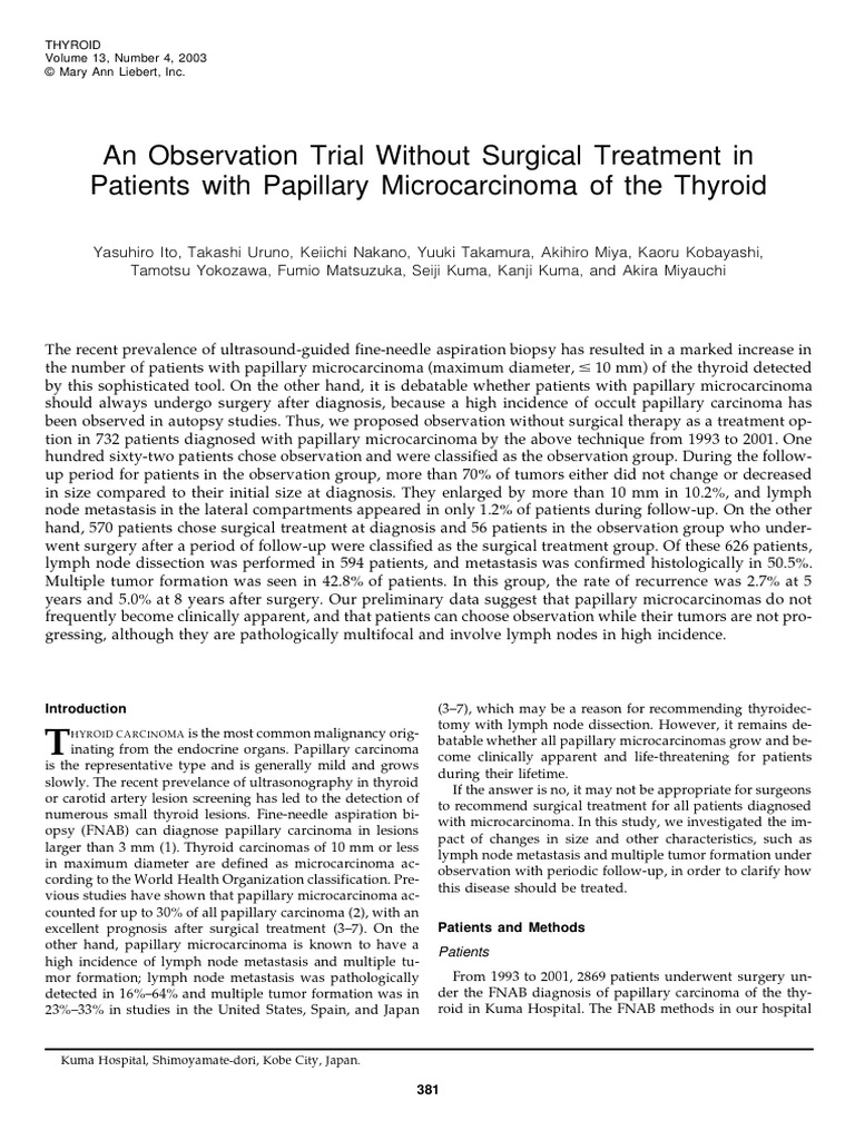 An Observation Trial Without Surgical Treatment in Patients With ...
