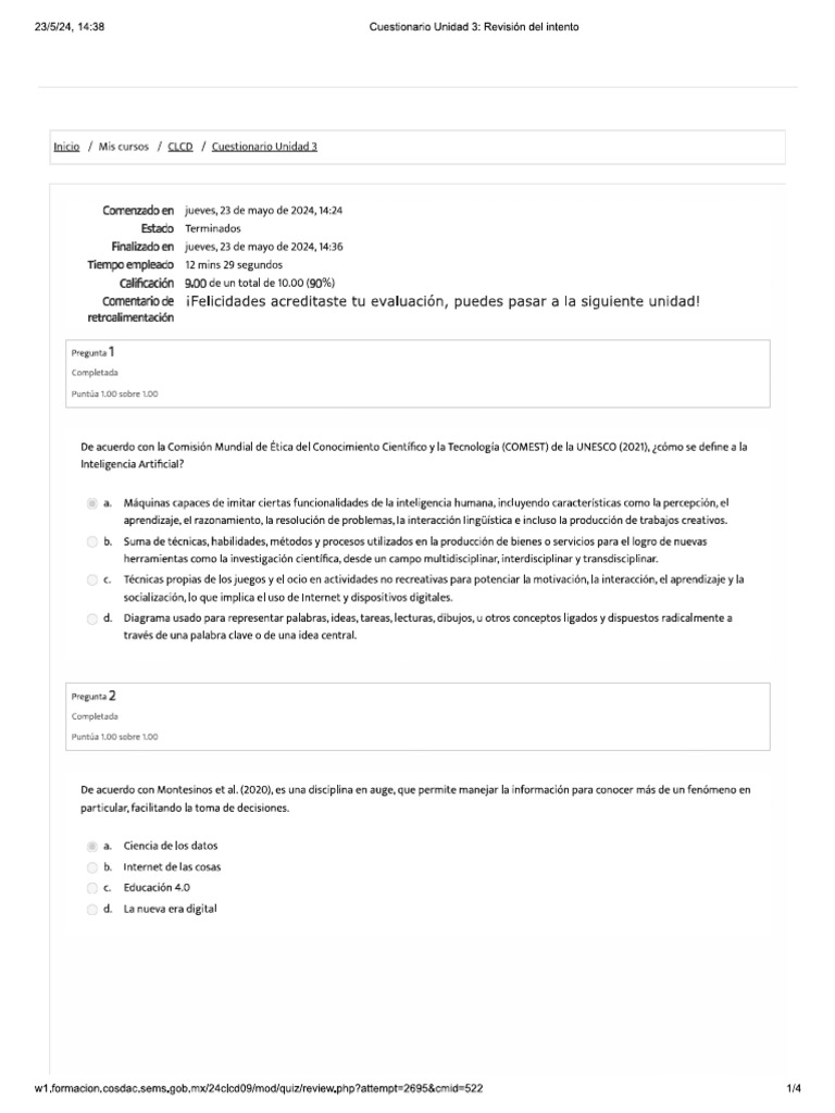 Cuestionario Unidad 3 Digitales 90 Pregunta 3 R Establecer Tendendias | PDF