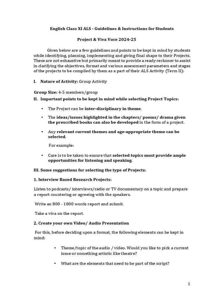 English Class XI ASL Project & Viva Voce Outline 2024-25 | PDF | Essays ...
